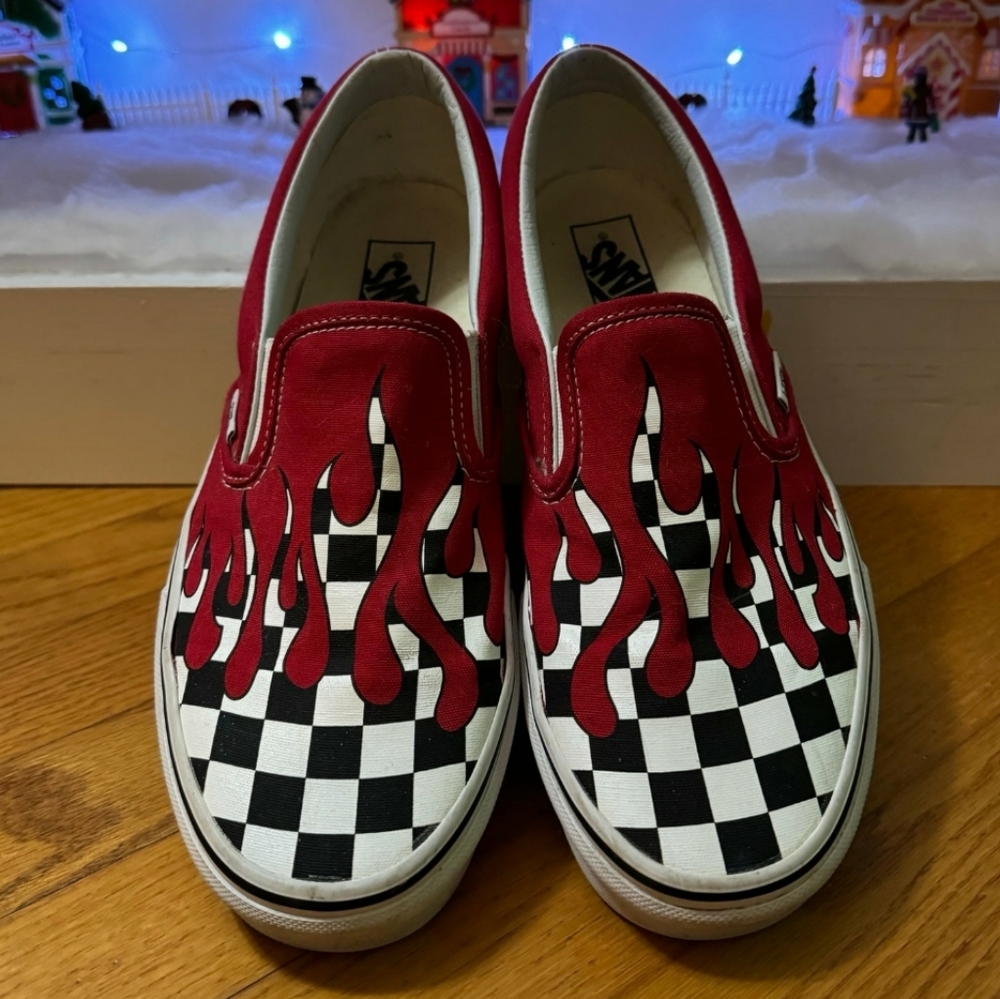 Vans Slip On Checkerboard Flame Shoes W8 - Gem